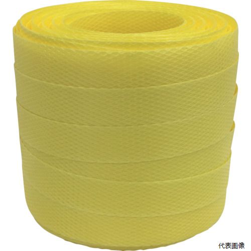 【特長】 ●ストッパー使用の手締め用タイプです。 【用途】 ●手締め用の結束、梱包。 ●手締め用の結束、梱包 ●色：黄 ●幅(mm)：15.5 ●長さ(m)：50 ●厚さ(mm)：0.5 ●引張強度(kg)：100 ●機械用/手締用：手締用...