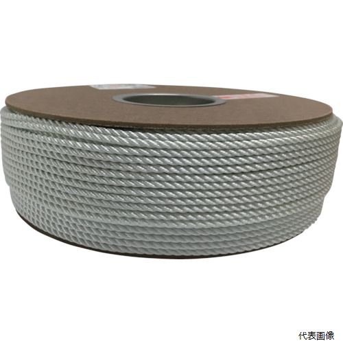 【特長】 ●一般の合成繊維の中で最も強度があり、摩擦とショックに非常に強いロープです。 【用途】 ●リード用や牽引ロープ、登山用など。 ●色：白 ●線径(mm)：4 ●長さ(m)：200 ●包装形態：ドラム巻 ●ドラム巻 ●3つ打 【材質／...