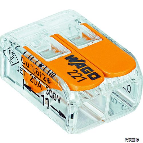 【特長】 ●単線もより線もレバー操作でワンタッチ接続できます。 ●工具不要で非常に便利です。 ●ハウジングが透明で電線挿入が目視確認できます。 【仕様】 ●極数：2 ●色：オレンジ ●適合電線(AWG)：24〜12 ●差込線数(本)：2 ●...
