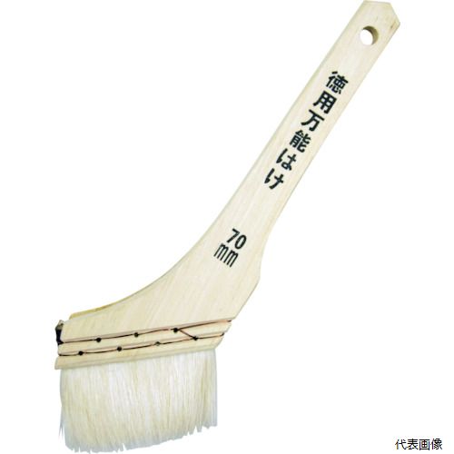 【特長】 ●とじ式の万能ハケです。 【用途】 ●水性・油性兼用。 【仕様】 ●刷毛幅(mm)：70 ●毛丈(mm)：38 ●玉厚(mm)：17 ●全長(mm)：240 ●適合塗料：水性・油性兼用 ●形状：スジカイ刷毛 ●万能ハケ 【材質／仕...