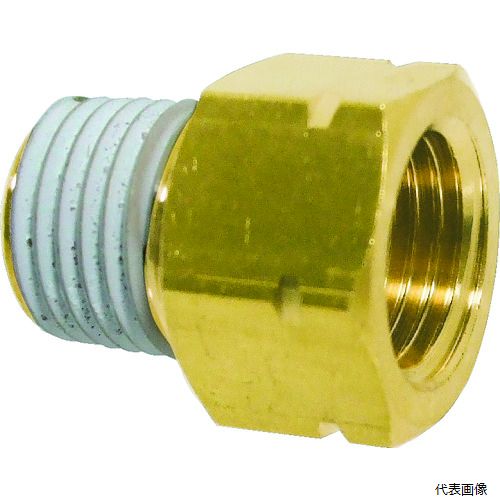 【特長】 ●GねじをPTねじに変換できます。 ●おねじ部はシール加工をしてあります。ご注意：Gねじのパッキンは付属しておりません。別途ご準備ください。 【用途】 ●各種エア配管。 【仕様】 ●接続口径D1：G1/4メネジ ●接続口径D2：R...