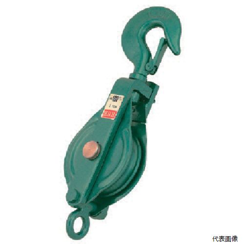 【特長】 ●側板が開くのでロープの途中からでも装着できます。 【用途】 ●ロープを通し、荷物等の吊り上げや引っ張り作業。 ●基本使用荷重(t)：1.5 ●最大使用ロープ径(mm)：14 ●車数：1 ●車径(mm)：125 ●車溝幅(mm)：...