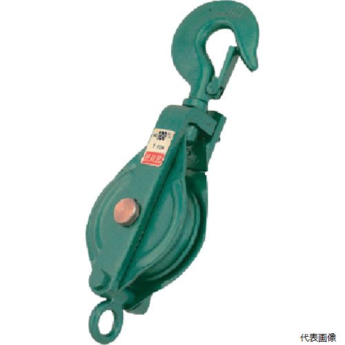 【特長】 ●側板が開くのでロープの途中からでも装着できます。 【用途】 ●ロープを通し、荷物などの吊り上げや引っ張り作業。 ●基本使用荷重(t)：2 ●最大使用ロープ径(mm)：18 ●車数：1 ●車径(mm)：150 ●車溝幅(mm)：2...