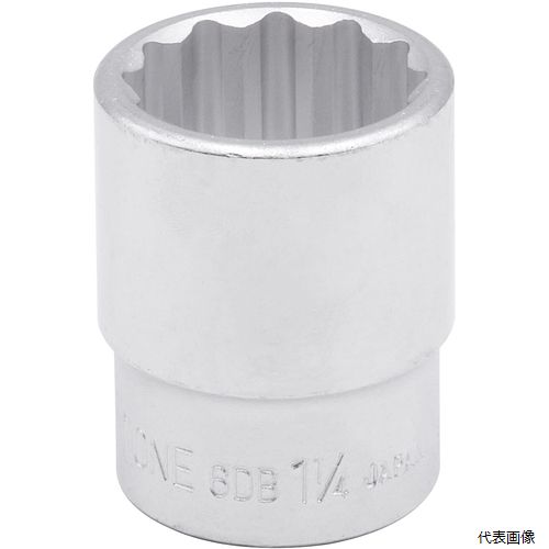 【特長】 ●スタンダードタイプの対辺12角形状です。 ●差し込み後、トルクをかけてもナメにくくなっています。 ●インチサイズのソケットです。 【用途】 ●ボルト・ナットの締付け・緩め作業用。 【仕様】 ●差込角(mm)：19.0 ●対辺寸法...
