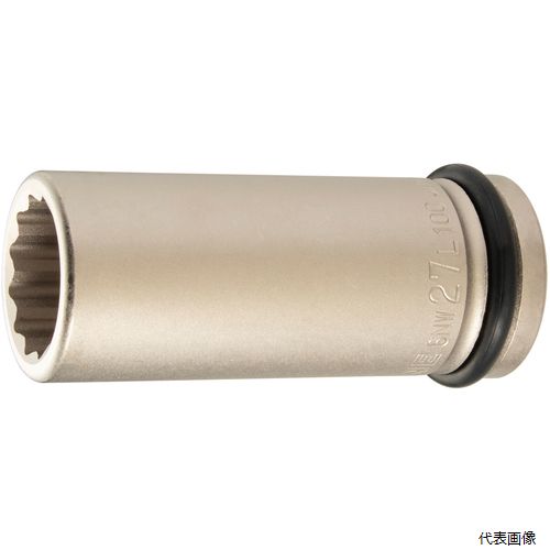 【特長】 ●外観品質と防錆力の向上を図った無電解メッキ仕様のインパクト用ロングソケットです。 ●12角タイプです。 【用途】 ●ボルト・ナットの締付け・緩め作業用。 【仕様】 ●差込角(mm)：19.0 ●対辺寸法(mm)：27 ●全長(m...