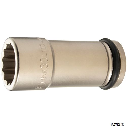 【特長】 ●外観品質と防錆力の向上を図った無電解メッキ仕様のインパクト用ロングソケットです。 ●12角タイプです。 【用途】 ●ボルト・ナットの締付け・緩め作業用。 【仕様】 ●差込角(mm)：19.0 ●対辺寸法(mm)：30 ●全長(m...