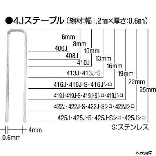 【特長】 ●タッカ用10Jステープルです。 ●JISA5556(工業用ステープル）1010J-H・1010J-ALのみJIS規格がありません。 【仕様】 ●肩幅(mm)：10 ●足長(mm)：8 ●線材幅(mm)：1.15 ●線材厚さ(mm...