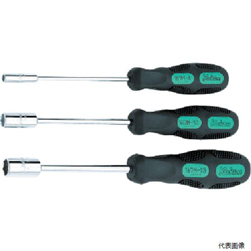【特長】 ●六角ボルト着脱用のスタンダードなソケットドライバーです。 ●独自形状のグリップは強力なトルクを発生します。 【仕様】 ●軸長(mm)：125 ●全長(mm)：235 ●対辺(mm)：8 【材質／仕上】 ●軸：クロムモリブデン鋼(...