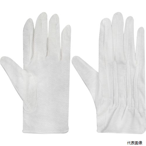 【特長】 ●手ざわりの良いすべり止め付き縫製手袋です。 【用途】 ●流通作業 ●検品 ●品質管理 ●検査 ●精密機器取り扱い ●運転 ●サービス業など 【仕様】 ●色：白 ●サイズ：L ●全長(cm)：23±0.6 ●手のひら周り(cm)：...