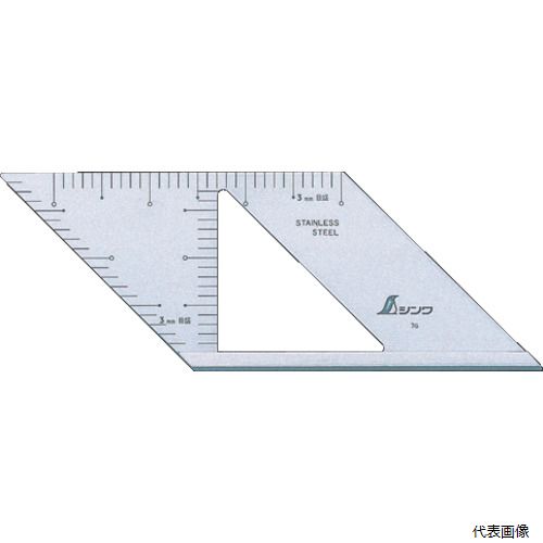【特長】 ●45°90°の確認や線引き、ケガキ作業が簡単にできます。 ●目盛付で、寸法も測れて便利です。 【用途】 ●45°90°の確認、線引き、ケガキ作業に。 ●全長(mm)：170 ●幅(mm)：62 ●厚さ(mm)：15 ●長さ許容差...