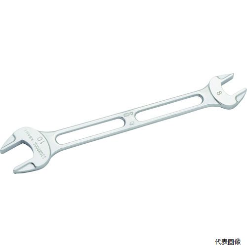 【特長】 ●メーカー比で20％以上軽量化するとともに省資源を目指した工具です。 ●JISS級です。 【用途】 ●ネジの締結作業。 ●長時間にわたる作業。 【仕様】 ●二面幅寸法(mm)：8×10 ●全長(mm)：115 ●板厚(mm)：4....