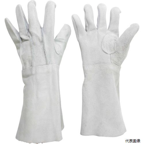 【特長】 ●スタンダードな牛床革を使用した長手5本指タイプです。 【仕様】 ●色：ホワイト ●サイズ：フリー ●全長(cm)：34.0 ●手のひら周り(cm)：24.0 ●中指長さ(cm)：8.0 ●厚さ(mm)：1.2 ●タイプ：5本指 ...