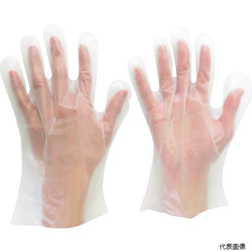 【特長】 ●食品が付着しにくい外エンボス加工です。 【用途】 ●食品工場など。 【仕様】 ●色：クリア ●サイズ：L ●全長(cm)：27.5 ●手のひら周り(cm)：30.0 ●中指長さ(cm)：8.4 ●厚さ(mm)：0.025 ●粉(...