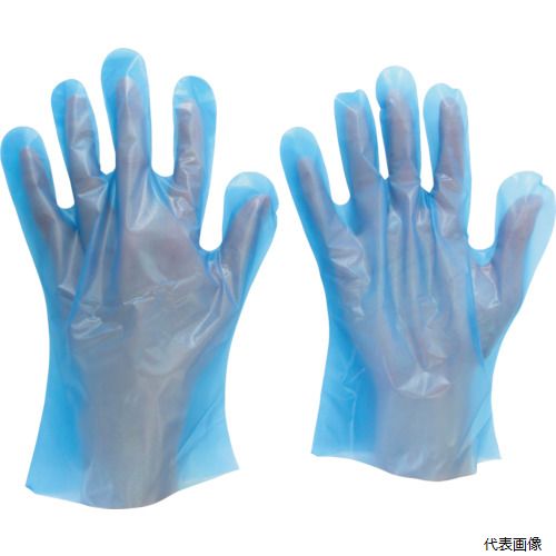 【特長】 ●食品が付着しにくい外エンボス加工です。 【用途】 ●食品工場など。 【仕様】 ●色：ブルー ●サイズ：M ●全長(cm)：27.5 ●手のひら周り(cm)：29.0 ●中指長さ(cm)：8.3 ●厚さ(mm)：0.025 ●粉(...