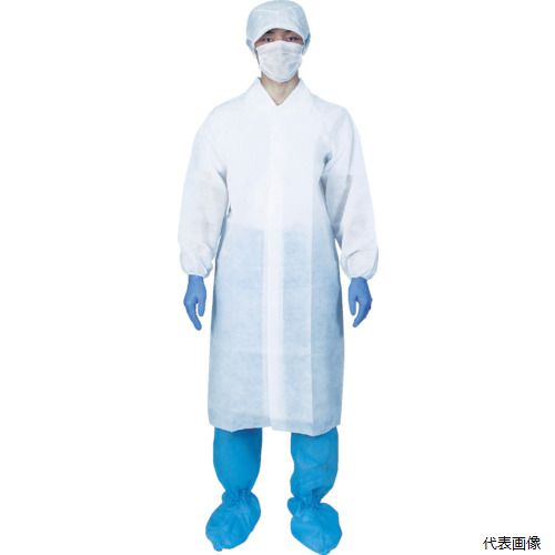 【特長】 ●不織布製のディスポ白衣です。 ●マジックテープ付で着脱が容易です。 【用途】 ●研究作業・汚れ作業。 ●工場・施設などの見学者用として。 【仕様】 ●色：白 ●サイズ：LL ●着丈(cm)：112 ●袋入数(枚)：1 ●タイプ：...