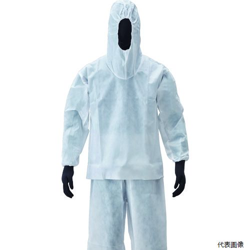【特長】 ●軽量で通気性に優れた作業服です。 【用途】 ●汚れの発生する作業に。 【仕様】 ●色：白 ●サイズ：M ●適合身長(cm)：152〜170 ●適合胸囲(cm)：76〜88 ●箱入数(着)：100 ●タイプ：ヤッケ ●使い捨てタイ...