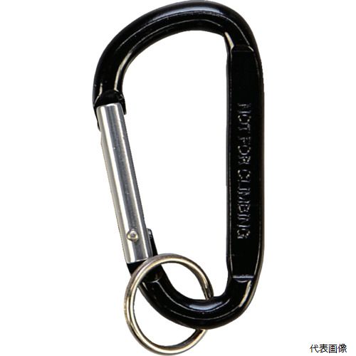 【特長】 ●アルミ製なので、軽いです。 【用途】 ●キーホルダー代わりに鍵やライトなどを付けて鞄やベルトに。 【仕様】 ●幅(mm)：約33 ●奥行(mm)：約6 ●高さ(mm)：約61 ●色：黒 ●リング径　リング径19mm丸 【材質／仕...