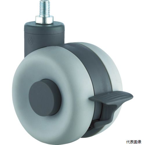 【特長】 ●全体的に丸みを帯びた形状のデザイン性の高い双輪キャスターです。 【用途】 ●小物、イス、木製クラフト、玩具のホイール用 【仕様】 ●許容荷重(daN)：39.2 ●許容荷重(kgf)：40 ●車輪径D(mm)：75 ●車輪幅(m...