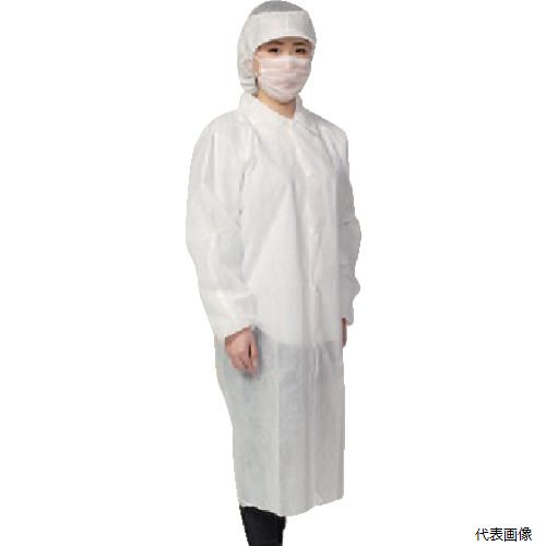【特長】 ●ポリプロピレン素材のため撥水性に優れ、汚れを防ぎます。 【用途】 ●汚れ作業着に。 ●工場の見学者用に。 【仕様】 ●色：白 ●サイズ：LL ●適合胸囲(cm)：131〜134 ●適合身長(cm)：175〜185 ●数回の洗濯が...