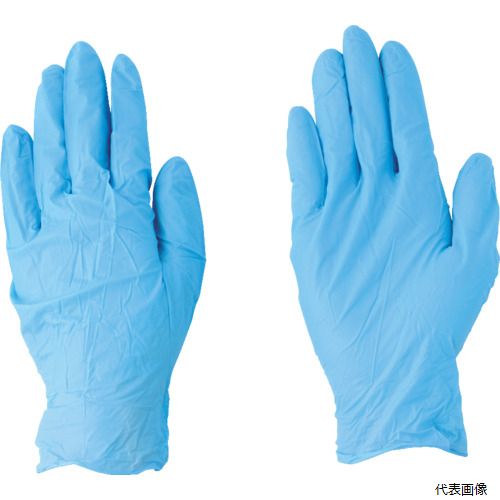 【特長】 ●耐突刺性・耐油性に優れます。 【用途】 ●食品加工、清掃、介護。 【仕様】 ●色：ブルー ●サイズ：M ●全長(cm)：24.0 ●手のひら周り(cm)：19.0 ●中指長さ(cm)：7.6 ●厚さ(mm)：0.09 ●粉(あり...