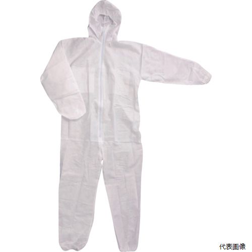 【特長】 ●表面に撥水加工を施した不織布つなぎ服です。 【用途】 ●土木・建築業・一般作業。 【仕様】 ●色：ホワイト ●サイズ：L ●適合身長(cm)：170〜180 ●適合胸囲(cm)：90〜98 ●ウエスト(cm)：78〜88 ●股下...