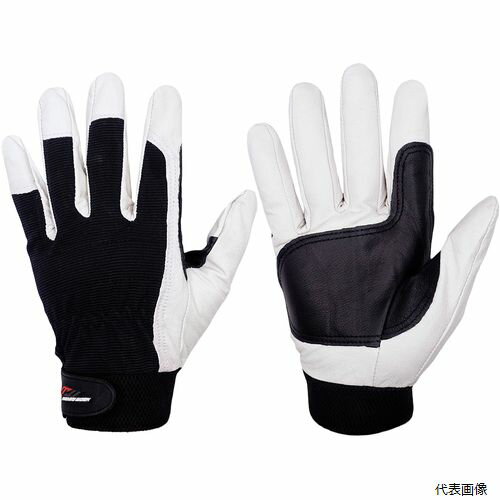 【特長】 ●上質の豚革と通気性の良いスパンデックス生地を甲に施した使いやすく丈夫な手袋です。 ●手のひら部分に補強のアテ付きで、耐久性抜群です。 【用途】 ●一般作業用。 ●電気配線、機械、自動車メンテナンスなど。 【仕様】 ●色：ブラック...