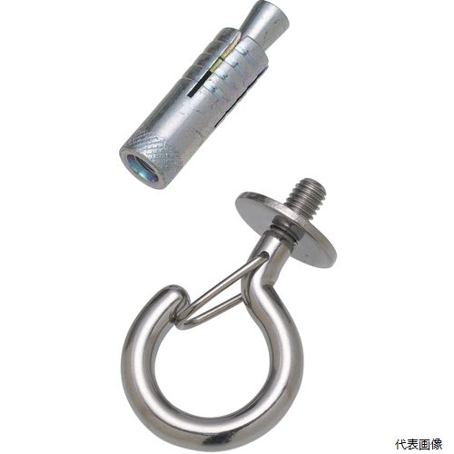 【用途】 ●壁面・床面・柱などに設置し、チェーン・ワイヤ・ロープの端末金具として。 【仕様】 ●使用荷重(kN)：0.18 ●ねじ径：W-1/4 ●ドリル径(mm)：11 ●B(mm)：12 ●D(mm)：5.5 ●L(mm)：45 ●W(...