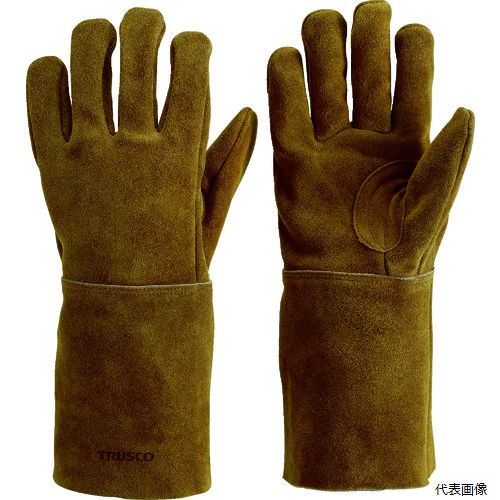 【特長】 ●使い始めから手に馴染みやすいオイル加工革を使用しています。 ●裏綿付きで汗を吸収し、はめ心地が抜群です。 【用途】 ●溶接、溶断作業に。 【仕様】 ●色：茶 ●サイズ：フリー ●全長(cm)：32.5 ●手のひら周り(cm)：2...