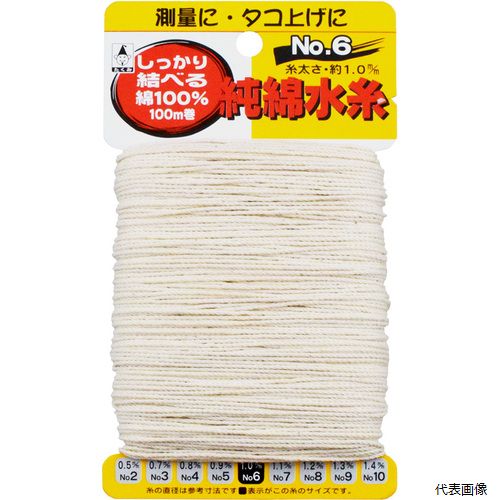 【特長】 ●国内加工品です。 ●一般工作から測量まで多用途に使えます。 ●非常に結びやすい糸です。 【用途】 ●測量、一般工作用 【仕様】 ●色：生成り色 ●糸長さ(m)：100 ●線径(mm)：約1.0 ●カードサイズ(mm)：154×9...