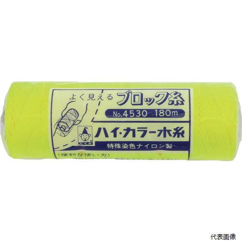 【特長】 ●よく見える蛍光原着水糸です。 ●長時間垂れにくいナイロン水糸です。 【用途】 ●土木、建築、一般測量用。 ●色：黄 ●糸長さ(m)：180 ●線径(mm)：0.8 ●チーズ巻 ●PP袋入 【材質／仕上】 ●糸：ナイロン 【注意】...