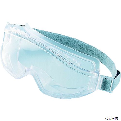 【特長】 ●視界が広いワイドタイプです。 ●くもり止め加工レンズです。 【用途】 ●一般粉じん作業・研磨・切削作業。 【仕様】 ●レンズ色：クリア ●バンド色：グレー ●フレーム色：クリア ●幅(mm)：180 ●高さ(mm)：80 ●レン...