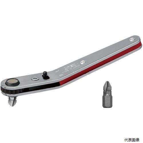 【特長】 ●超薄型ヘッドでのラチェット機構採用で、より狭い場所での作業に便利です。 ●マグネット式チャッキングでビットの着脱が簡単にできます。 ●1本で＋No.1＋No.2＋No.3の3種類のプラスのネジに対応する超短ネジピタセット付きです...