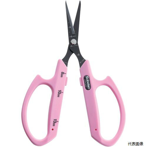 【仕様】 ●ステンレス鋼 ●サビやヤニが付きにくいフッ素加工済 ●先細刃 ●直刃 ●刃渡り：35mm 【特長】 ぶどうを傷つけにくく手にやさしい鋏です。そり刃 ●手にやさしい樹脂製打ち合わせ・・・手や手首を衝撃から守ります。 ●疲れ軽減超軽...