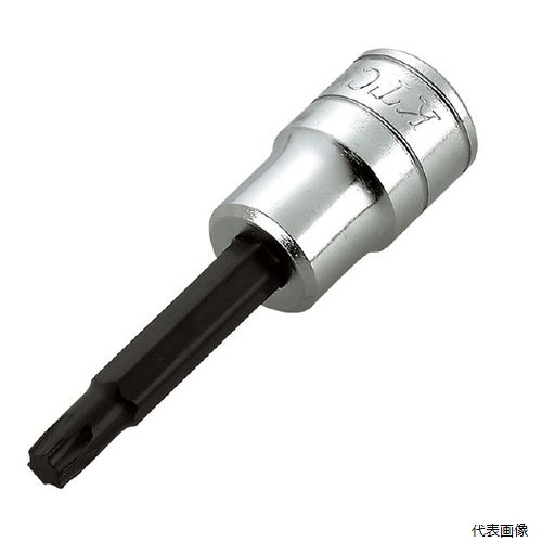 【特長】 ●ビットの交換が可能です。 ●差込角9.5sq.のT型トルクスビットソケットです。 【仕様】 ●差込角(sq.)：9.5 ●呼び：T30 ●ソケット部外径(D；mm)：17 ●全長(L；mm)：66 ●軸長(l；mm)：37 ●重...