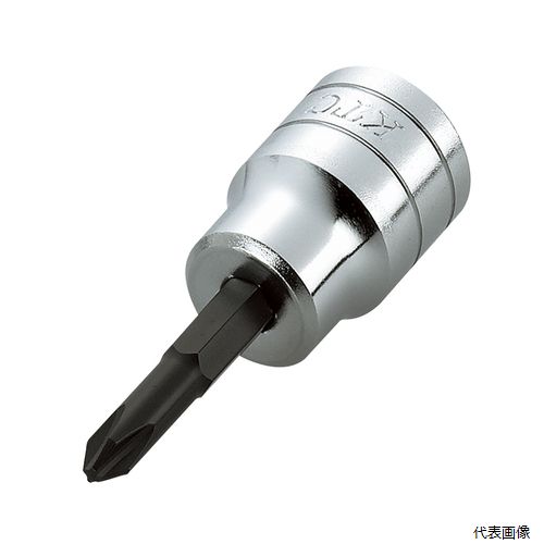 【特長】 ●ビットの交換が可能です。 ●差込角12.7sq.のクロスビットソケットです。 【仕様】 ●差込角(sq.)：12.7 ●番手：No.3 ●ソケット差込部(D；mm)：22 ●全長(L；mm)：75 ●軸長(l；mm)：42 ●質...