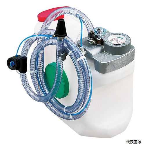 【特長】 ●エアを混入せず、すばやく冷却水を注入できます。 ●タンクと本体の脱着ができ、スペアタンク(別売)の使用で、2種類の冷却水(赤系・グリーン系)の注入作業に対応できます。 ●入力エアの圧力調整が不要です。 ●真空引きと注入の切替え操...