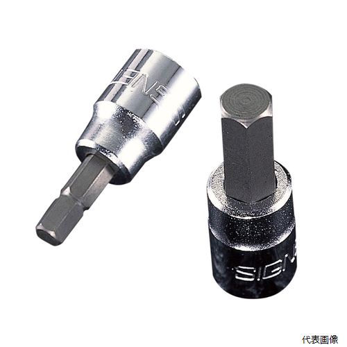 【特長】 ●6角キャップスクリュー用のビットソケット。 【仕様】 ●差込角(SQ)：3/8 ●サイズ(mm)：10.0 ●全長(L1；mm)：49 ●軸長(L2；mm)：23 ●外径(D；mm)：17.5? ●質量(g)：48 【入数】 ●...