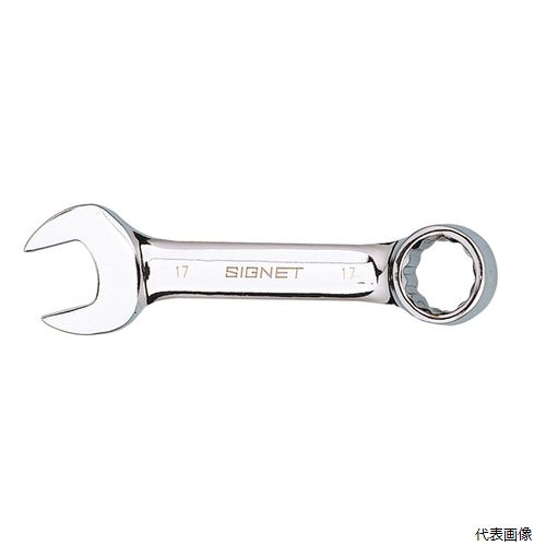 【特長】 ●手の平サイズのコンパクトなショートタイプのコンビネーションレンチ。 ●ミラー仕上げ。 【仕様】 ●メガネ部オフセット角(°)：15 ●サイズ(mm)：12 ●全長(L；mm)：104 ●スパナ部幅(B；mm)：24.5 ●メガネ...