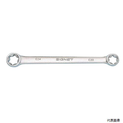 【特長】 ●ストレートタイプ。 ●ヘクスローブネジ専用のレンチ(E型)。 【仕様】 ●サイズ：E10×E12 ●全長(L；mm)：140 ●メガネ部幅(B1/B2；mm)：8/15 ●メガネ部厚み(A1/A2；mm)：6/7 【注意事項】 ...