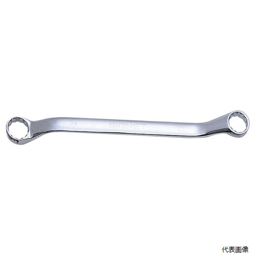 【特長】 ●ミラー仕上げのメッキが美しいメガネレンチ。 【仕様】 ●メガネ部オフセット角(°)：45 ●サイズ(mm)：8×10 ●全長(L；mm)：187 ●メガネ部幅(D1/D2；mm)：13.6/15.5 ●メガネ部厚み(A1/A2；...