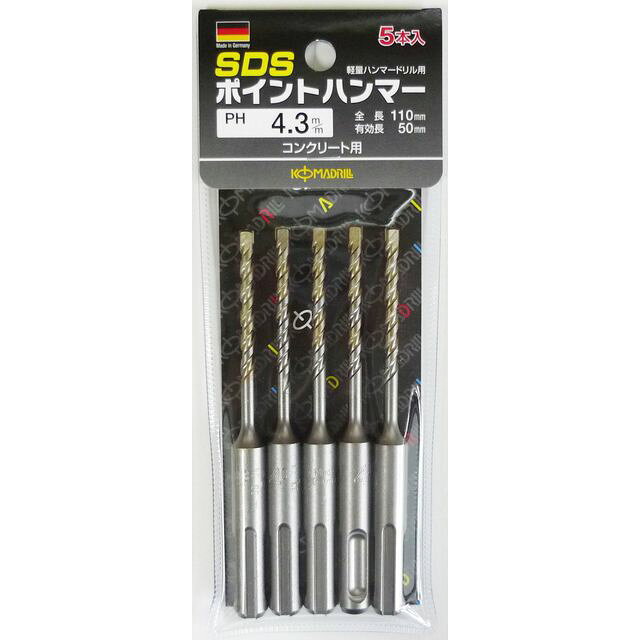 コンクリート・ブロック・モルタルなどに使用できます。 【特長】 ●先端のポイントにより穿孔中の芯振れの発生が少なくなります。 ●独自のスパイラル計上により切粉の排出能力を向上。 【商品サイズ】 刃径4.3mm 全長110mm 有効長50mm...