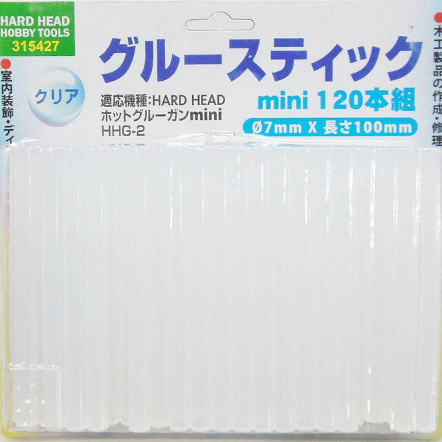 【特長】 ●ホットグルーガン専用グルー 【仕様】 ●成分：エチレン、酢酸ビニール系樹脂50%・粘着付与材40%・酸化防止剤10% ●軟化温度：90℃ ●溶融接着温度：165℃ 【カラー】 クリア 【商品サイズ】 Φ7mm×長さ100mm 【...