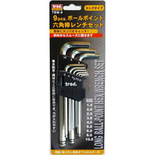 斜めからスムーズに廻せる! 【材質】 ●レンチ:CR-V（クロームバナジウム鋼） ●ホルダー:PE 【セット内容／付属品】 ●1.5mm／2.0mm／2.5mm／3.0mm／4.0mm／5.0mm／6.0mm／8.0mm／10.0mm 【内...