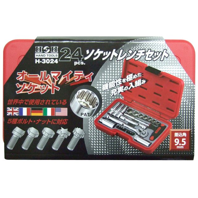 世界中で使用されている5種類のボルト・ナットに対応 【セット内容／付属品】 ●オールマイティソケット:10／12／13／14／17／19mm ●ディープソケット:10／12／14mm ●ドライバービット:＋1／＋2／＋3／−6 ●ヘックスビ...