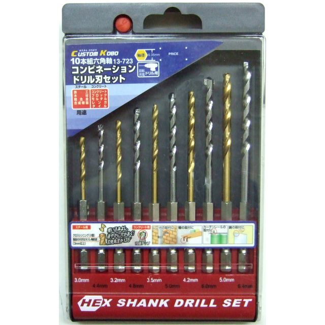 コンクリートにも鉄にも最適 【特長】 ●回転・充電ドリル用 【仕様】 ●回転・充電ドリル用 ●軸径・6.35mm 【用途】 ●鉄工・木材・軽金属・合成樹脂の穴あけに 【材質】 ●（スチール）ドリル刃材質：HSS鋼（チタンコーティング）六角軸...