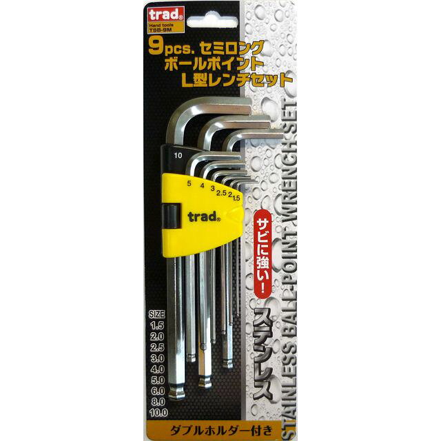 ステンレス製なのでサビにくい! 【材質】 ●レンチ:ステンレス ●ホルダー:PE 【セット内容／付属品】 ●1.5mm／2.0mm／2.5mm／3.0mm／4.0mm／5.0mm／6.0mm／8.0mm／10.0mm 【内容量】 1ヶ 他の...