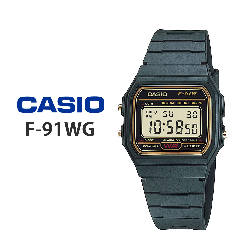 【品番】 F-91WG-9 【サイズ】 約38.2 × 33.2 × 8.5 mm 重さ：約21g バンド装着可能サイズ：145～200mm 【素材】 樹脂 【仕様】 クォーツ 日常生活防水 ストップウオッチ 時刻アラーム LEDライト オ...