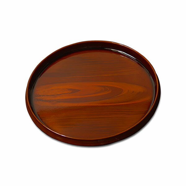 艶やかで高級感のある木目仕上げの漆器盆木目調の上品な和風トレイ。お茶やお菓子などをお出しするときに最適な、丸いお盆です。 食事の配膳にも。木目の模様は、紀州漆器の塗り職人がひとつひとつ描いて塗り上げています。食器がすべりにくく倒れにくい、こ...