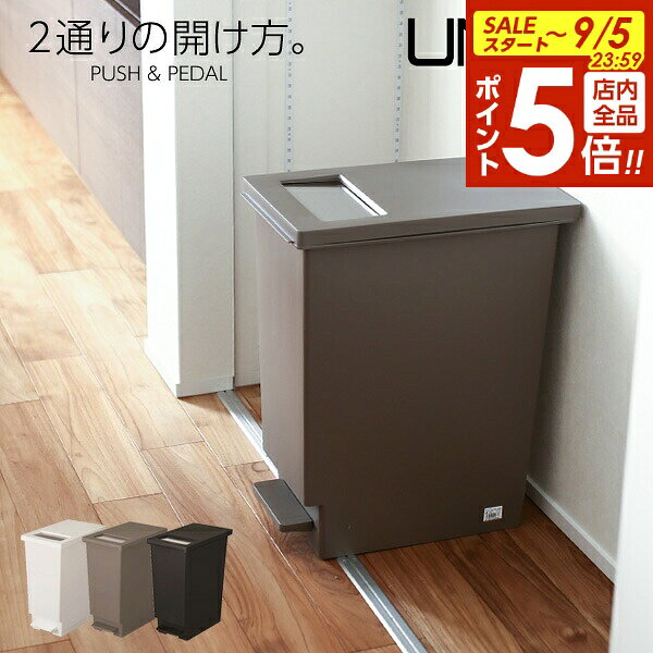 プッシュ＆ペダル！2種類の開け方ができます押して開く小窓と足元で踏んで開くフタの2種類を使い分けできるごみ箱インテリアにマッチしやすい形状のごみ箱です。小さなゴミは「ワンプッシュ」ペットボトルやティッシュなどの小さなゴミをサッと捨てたいとき...