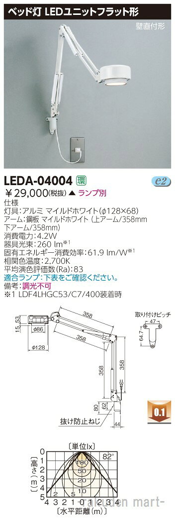 ※お客様のご都合による商品の返品・交換・キャンセルは受け付けておりません。商品仕様をご確認の上、お間違いの無いようお願い致します。◆メーカー:東芝ライテック ◆品番:LEDA-04004(LEDA04004) ◆品名:LED器具ベット灯 ◆...